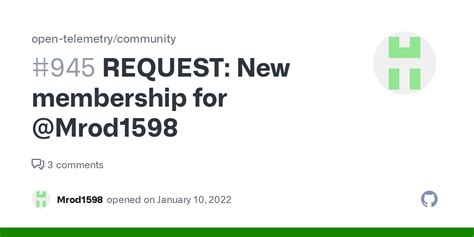 Request New Membership For Mrod1598 · Issue 945 · Open Telemetry Community · Github