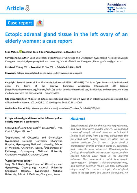 Pdf Ectopic Adrenal Gland Tissue In The Left Ovary Of An Elderly Woman Case Report