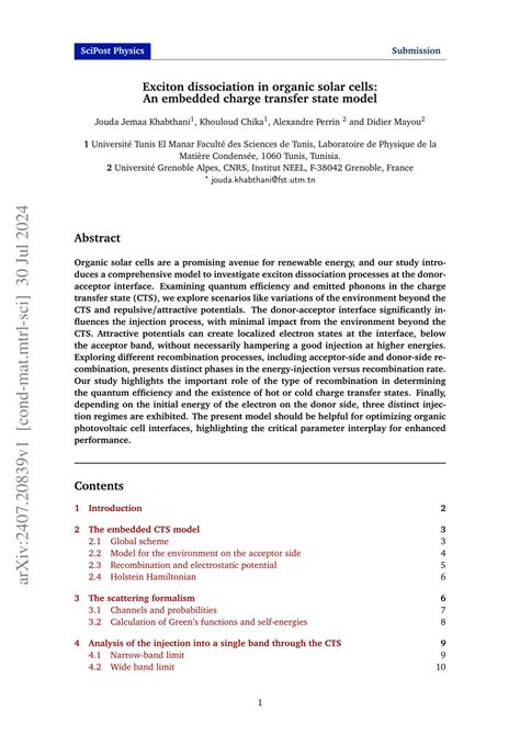 Pdf Exciton Dissociation In Organic Solar Cells An Embedded Charge Transfer State Model