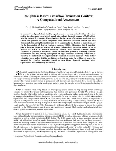Pdf Roughness Based Crossflow Transition Control A Computational