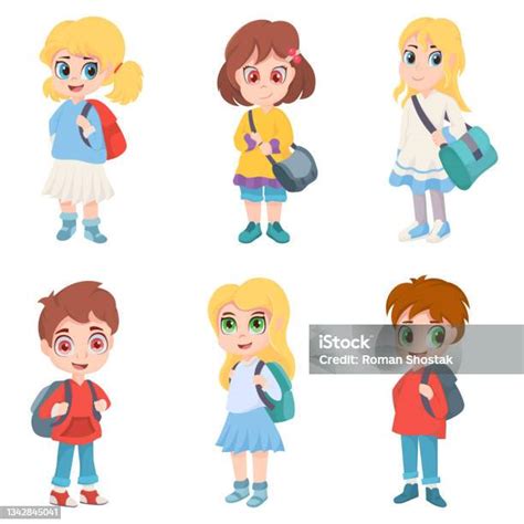 가방 벡터 일러스트와 학교 아이 소년과 소녀를 설정합니다 가방에 대한 스톡 벡터 아트 및 기타 이미지 가방 공부 교육 Istock