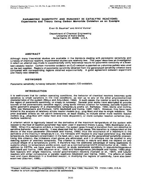 Pdf Parametric Sensitivity And Runaway In Catalytic Reactors Experiments And Theory Using