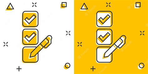만화 스타일의 검사 목록 문서 아이콘 격리 된 흰색 배경에 설문 조사 만화 벡터 일러스트 레이 션 확인 표시 선택 스플래시 효과 비즈니스 개념 프리미엄 벡터