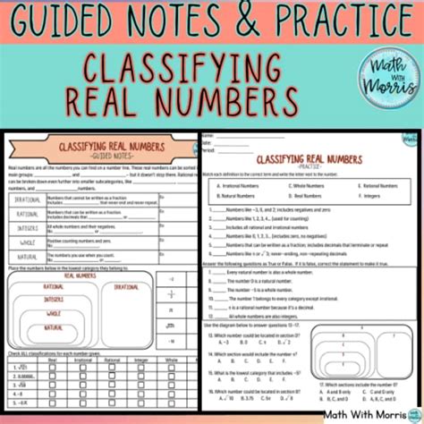 classifying real numbers guided notes and practice by math with morris