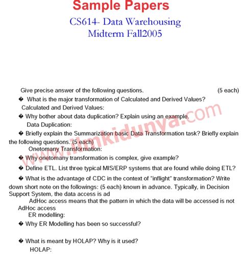 cs614 data warehousing mit vu university past papers 2005 mid term exam