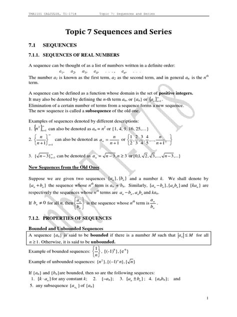 Tma1101 Topic 07 Sequences And Series Pdf Sequence Limit Mathematics