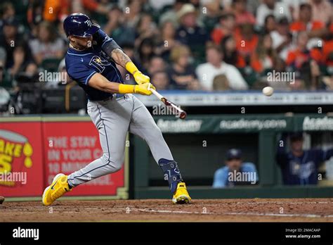Tampa Bay Rays Jose Siri Hits A Rbi Double Against The Houston Astros During The Sixth Inning