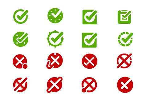 Collection Of Green Check Mark And Red Cross Icons Vector On Isolated Background Png Images