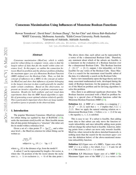 Pdf Consensus Maximisation Using Influences Of Monotone Boolean Functions