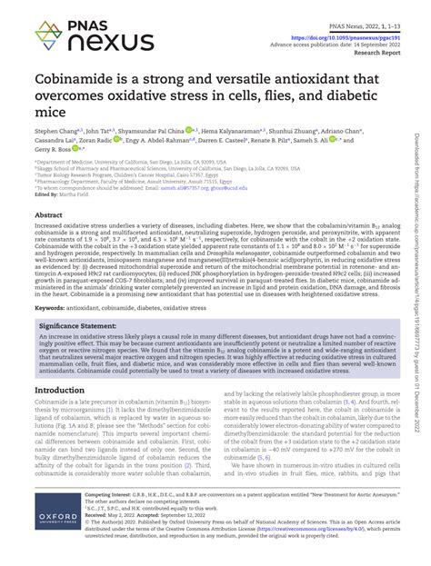 Pdf Cobinamide Is A Strong And Versatile Antioxidant That Overcomes