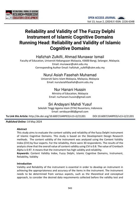 pdf reliability and validity of the fuzzy delphi instrument of