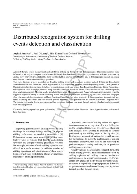 Pdf Distributed Recognition System For Drilling Events Detection And Classification