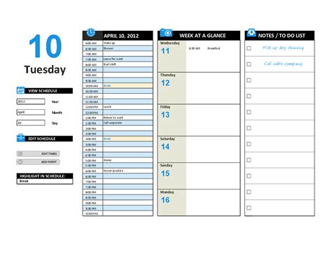 Daily Work Schedule Template Excel XLS