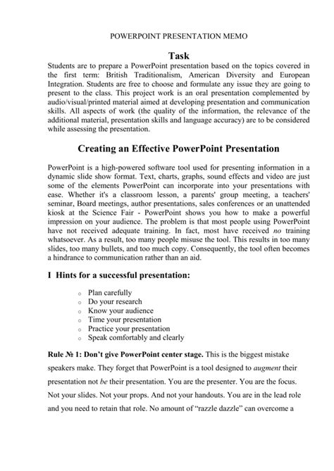 POWERPOINT PRESENTATION MEMO