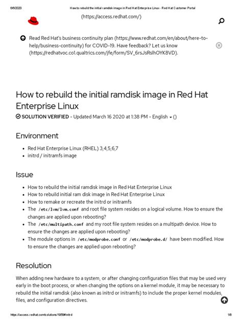 How To Rebuild The Initial Ramdisk Image In Red Hat Enterprise Linux