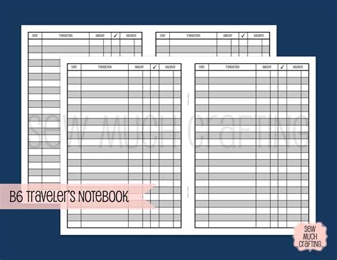 Travelers Notebook B6 Size Checkbook Register Style Etsy