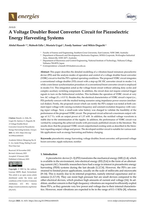 Pdf A Voltage Doubler Boost Converter Circuit For Piezoelectric Energy Harvesting Systems