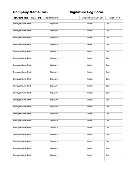 Signature Log Free Sop