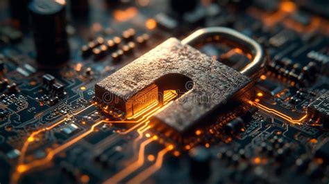 Cybersecurity Lock On Circuit Board Generative Ai Stock Illustration Illustration Of Hardware