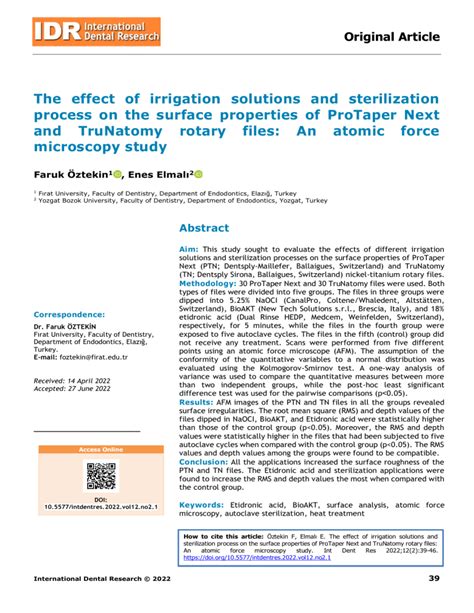 The Effect Of Irrigation Solutions And Sterilization