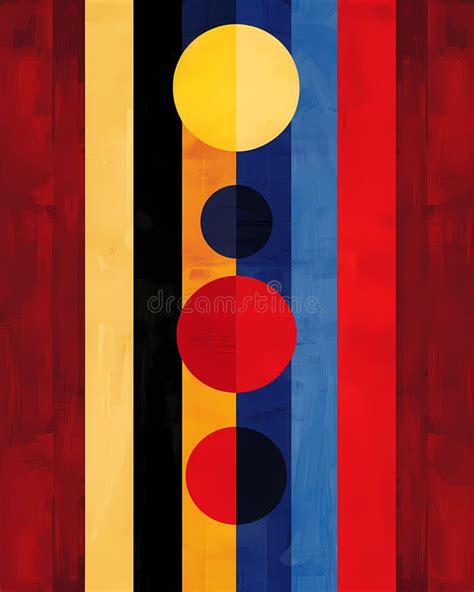 Bold And Colorful Abstract Art Striped Background With Geometric Circles And Polka Dots For