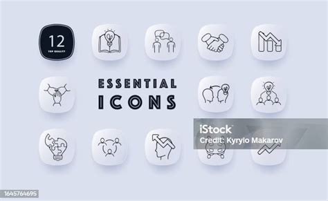 아이디어 교환 라인 아이콘입니다 전구 퍼즐 뇌 활동 책 악수 화살 Neomorphism 스타일입니다 벡터 선 아이콘 교육에 대한