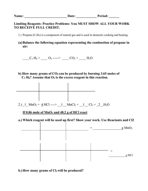 limiting reagents practice problems you must show all