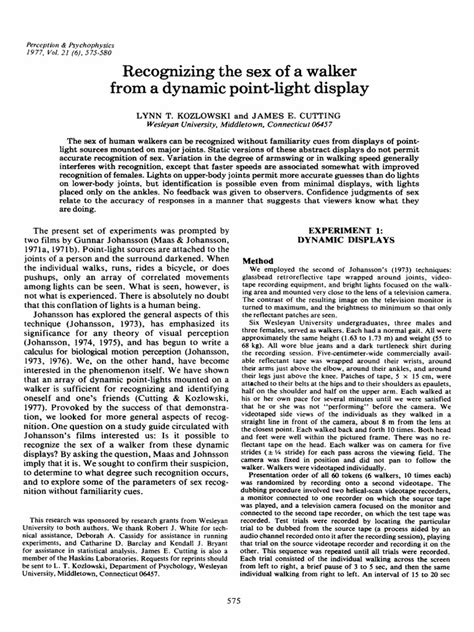 Recognizing The Sex Of A Walker Pdf Neuroscience Cognitive Science