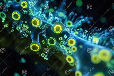 Exploring Intricate Molecular Interactions Among Microbes In A Vibrant Close Up View Generative