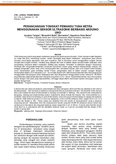 Pdf Perancangan Tongkat Pemandu Tuna Netra Menggunakan Sensor