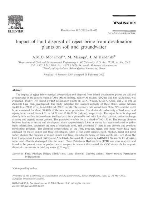 Pdf Impact Of Land Disposal Of Reject Brine From Desalination