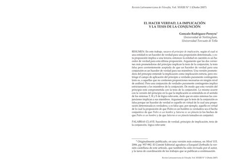 Pdf El Hacer Verdad La Implicación Y La Tesis De La Conjunción