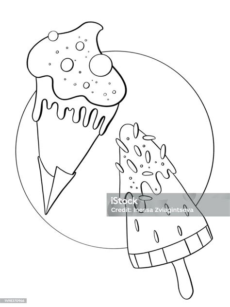 등고선 그림 달콤한 만화 스타일 아이스크림 선데 스틱과 와플 콘 여름 디자인 요소 광고 스티커 색칠하기 책 0명에 대한 스톡 벡터 아트 및 기타 이미지 Istock