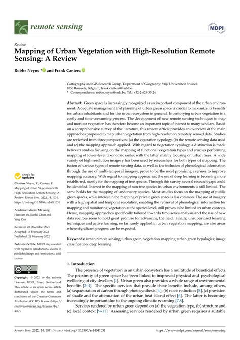 Pdf Mapping Of Urban Vegetation With High Resolution Remote Sensing A Review