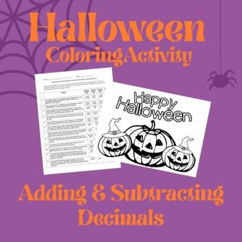 Adding Subtracting Decimals Halloween Math Coloring Activity By Amanda Moore