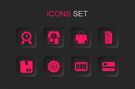 판매 시장 상점 메달 바코드 금융 수표 신용 카드 종이 쇼핑백 및 판지 판지 상자 아이콘으로 가격표를 설정합니다 벡터 0명에 대한 스톡 벡터 아트 및 기타 이미지 Istock