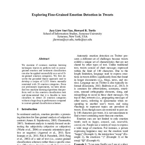 Exploring Fine Grained Emotion Detection In Tweets Acl Anthology
