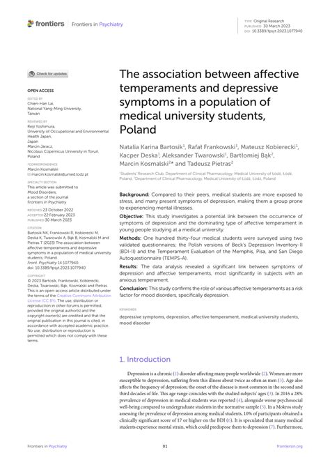 Pdf The Association Between Affective Temperaments And Depressive Symptoms In A Population Of
