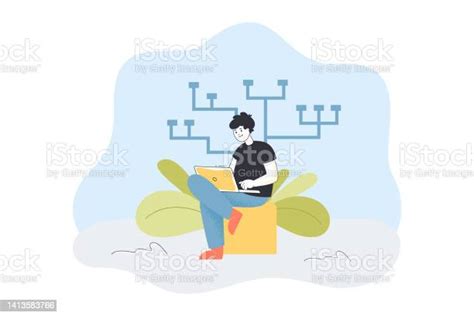 Male Programmer Working On Laptop Flat Vector Illustration Stock Illustration Download Image