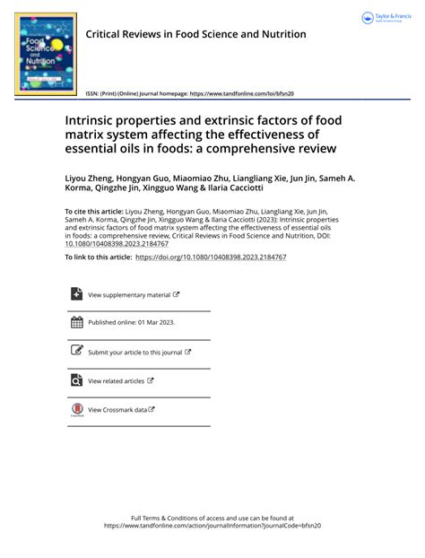 PDF Intrinsic Properties And Extrinsic Factors Of Food Matrix System Affecting The