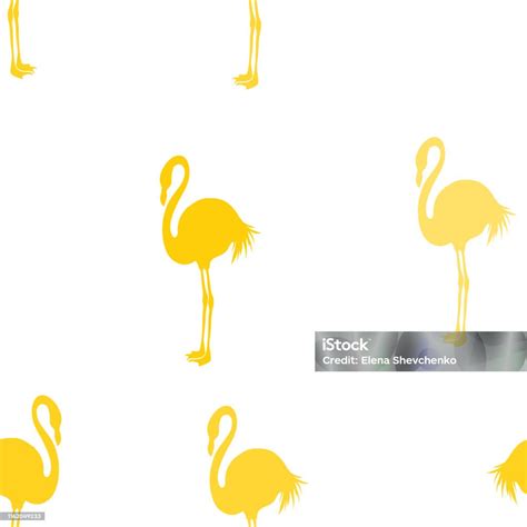 원활한 플라밍고 패턴 벡터 일러스트레이션 노란색 플라밍고 무늬 흰색 배경입니다 여름 배경 화면 배경 만화 벡터 일러스트 레이션 귀여운에 대한 스톡 벡터 아트 및 기타 이미지