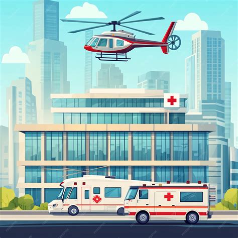 Cartoon Illustration Of A Modern Hospital Building Premium Ai