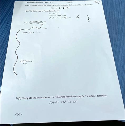 solved preliminary examination 1 part 2 of 5 name [5] compute f c of