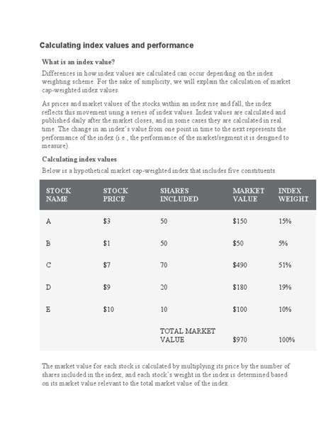 calculating index values and performance pdf