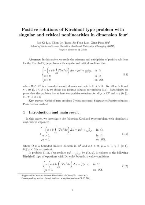 Pdf Positive Solutions Of Kirchhoff Type Problem With Singular And Critical Nonlinearities In