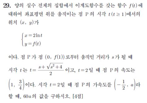 [17 6모평 29번] 매개변수 함수의 미분법 위치벡터 속도 가속도 네이버 블로그