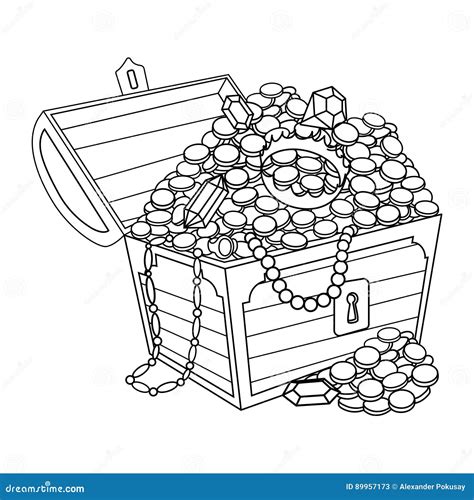 Комод с вектором золота и книжка раскраски драгоценностей Иллюстрация вектора иллюстрации