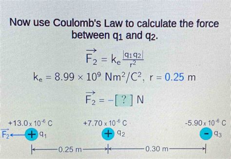 Solved Now Use Coulombs Law To Calculate The Force Between Q1 And Q2