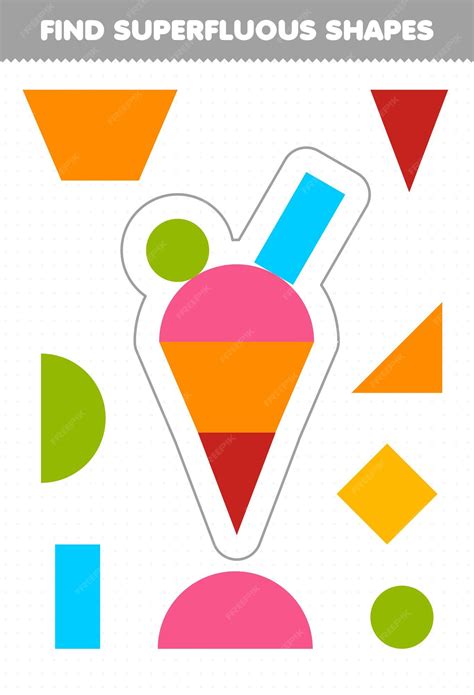어린이를 위한 교육 게임은 불필요한 기하학적 모양을 인쇄할 수 있는 워크시트를 찾습니다 프리미엄 벡터