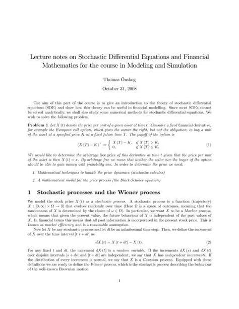 Lecture Notes On Stochastic Differential Equations And Financial